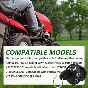Ignition Switch 4 Position for Craftsman, Husqvarna, AYP, Sears, Poulan Pro Riding Lawn Mower Tractor 193350 532193350