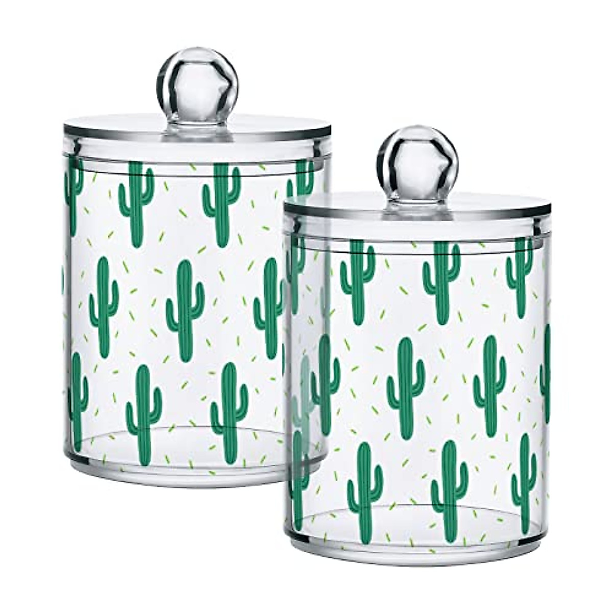 Kigai 2 Pack Apothecary Jars Cute Cactus Qtip Holder Organizer Clear Airtight Container for Cotton Swabs Food Storage 14oz Plastic Jars with Lids