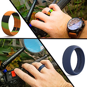 Swagmat Silicone Wedding Rings, 3 Pack Wedding Bands for Men & Women (Black, Dark Gray, Blue, Size 12)