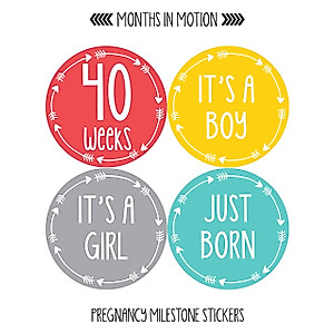 Months In Motion Pregnancy Weekly Belly Growth Stickers - Week to Week Pregnant Expecting Photo Prop - Maternity Keepsake - Baby Bump - Large Set of 36 Weekly Photo Sticker