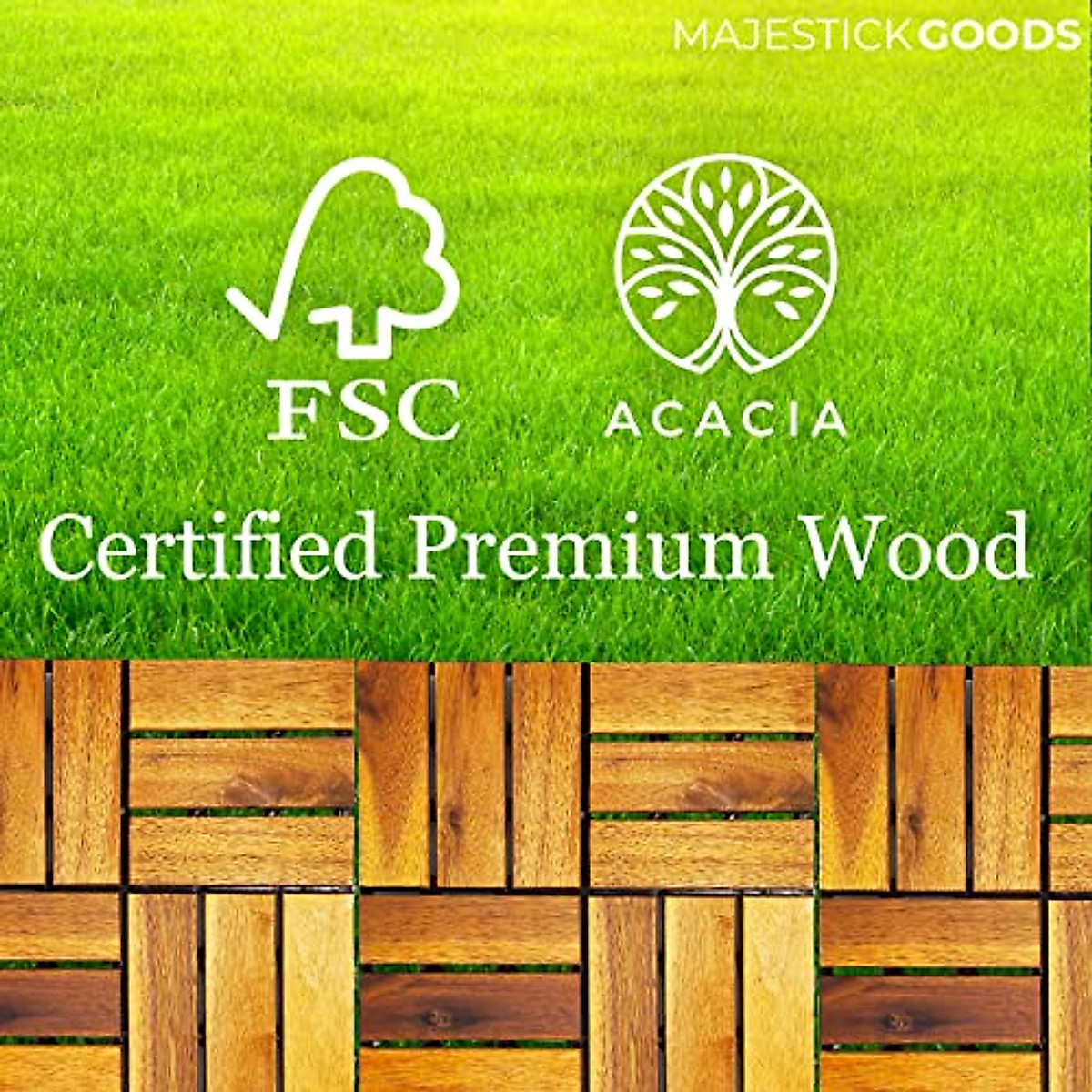 Interlocking Deck Tiles 8 Pack - Snap Together Wood Flooring | 12 x 12 Acacia Hardwood Outdoor Flooring for Patio | Click Floor Decking Tile Outdoors Balcony Flooring, Wooden Parquet Flooring (8)