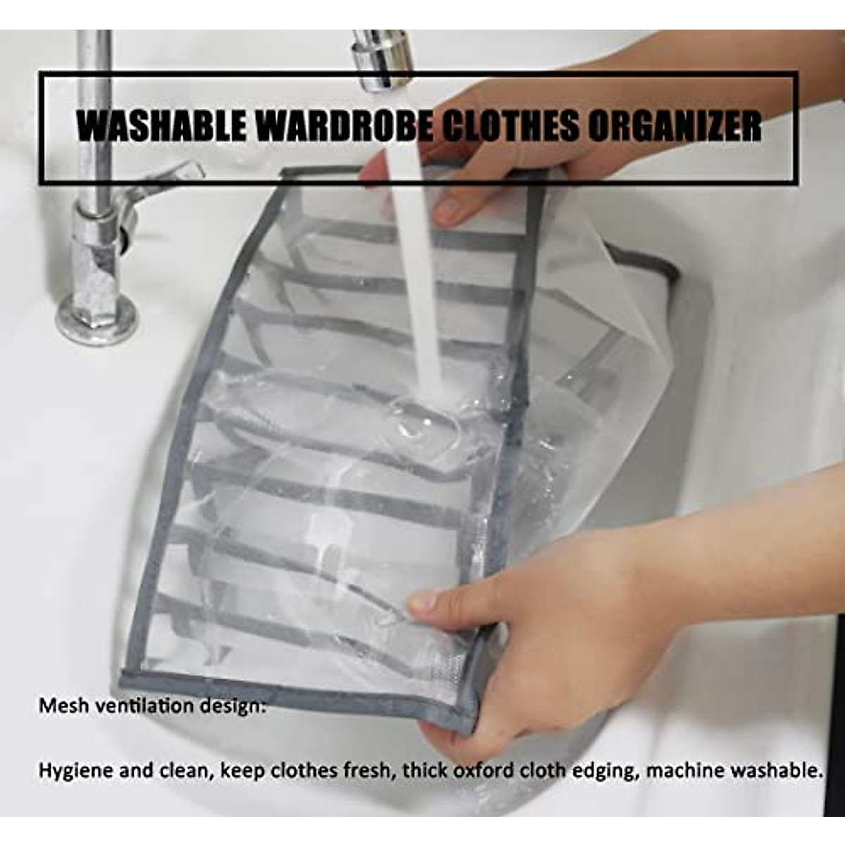 S-SNAIL-OO 7 Grids Washable Wardrobe Clothes Organizer, 2PCS Foldable Visible Grid Storage Box with Multiple Layers, Storage Containers for Scarves, Leggings (Jeans Grid&Leggings Grid, 2Grey)