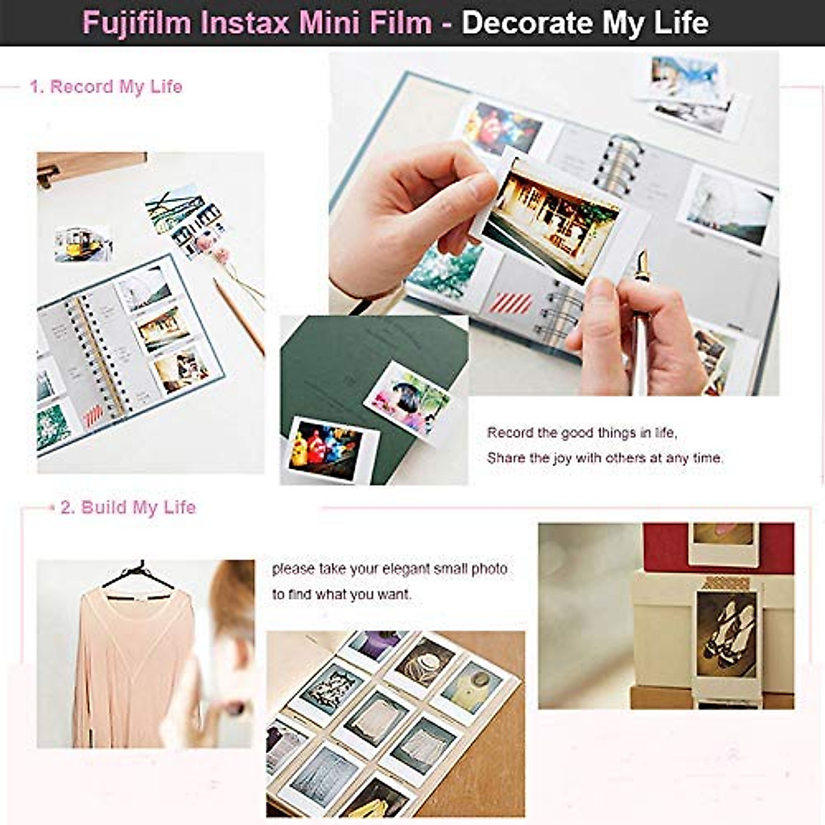 Fujifilm Instax Mini Instant Film White 80 Sheets Color Photo Paper for Fuji Mini 9, Mini 8, Mini 7s, Mini 8+, Mini 70, Mini 90, Share Printer SP-2, SP-1, Polariod 300 Cameras