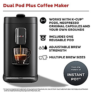 Instant Pot Pod, 3-in-1 Espresso, K-Cup Pod and Ground Coffee Maker, From the Makers of Instant Pot with Reusable Coffee Pod for Ground Coffee, 2 to 12oz. Brew Sizes, 68oz Reservoir