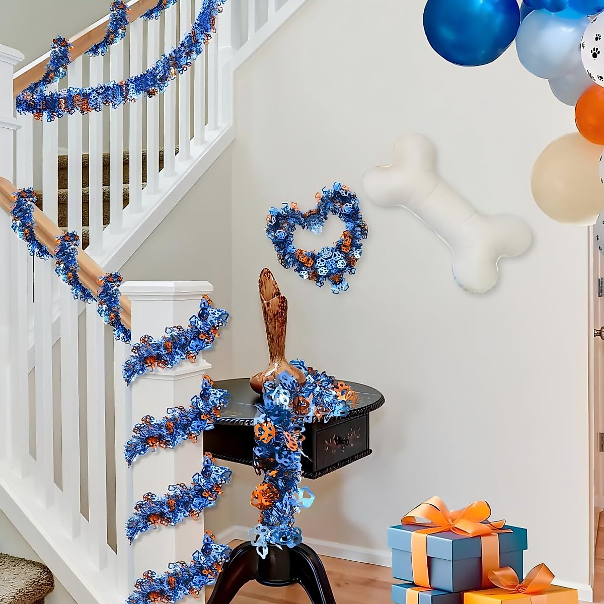 LOLStar Blue Dog Birthday Decorations 26 ft Orange Blue and Light Blue Dog Paw Foil Tinsel Garland,Blue Dog Birthday Party Supplies,Perfect Hanging Photo Booth Prop for Blue Dog Themed Decor