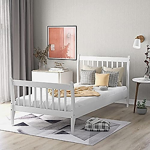 Danxee Wood Twin Bed Frame with Headboard and Footboard, Platform Bed Frame Mattress Foundation with Wood Slat Support for Kids, Teens, Twin (White)