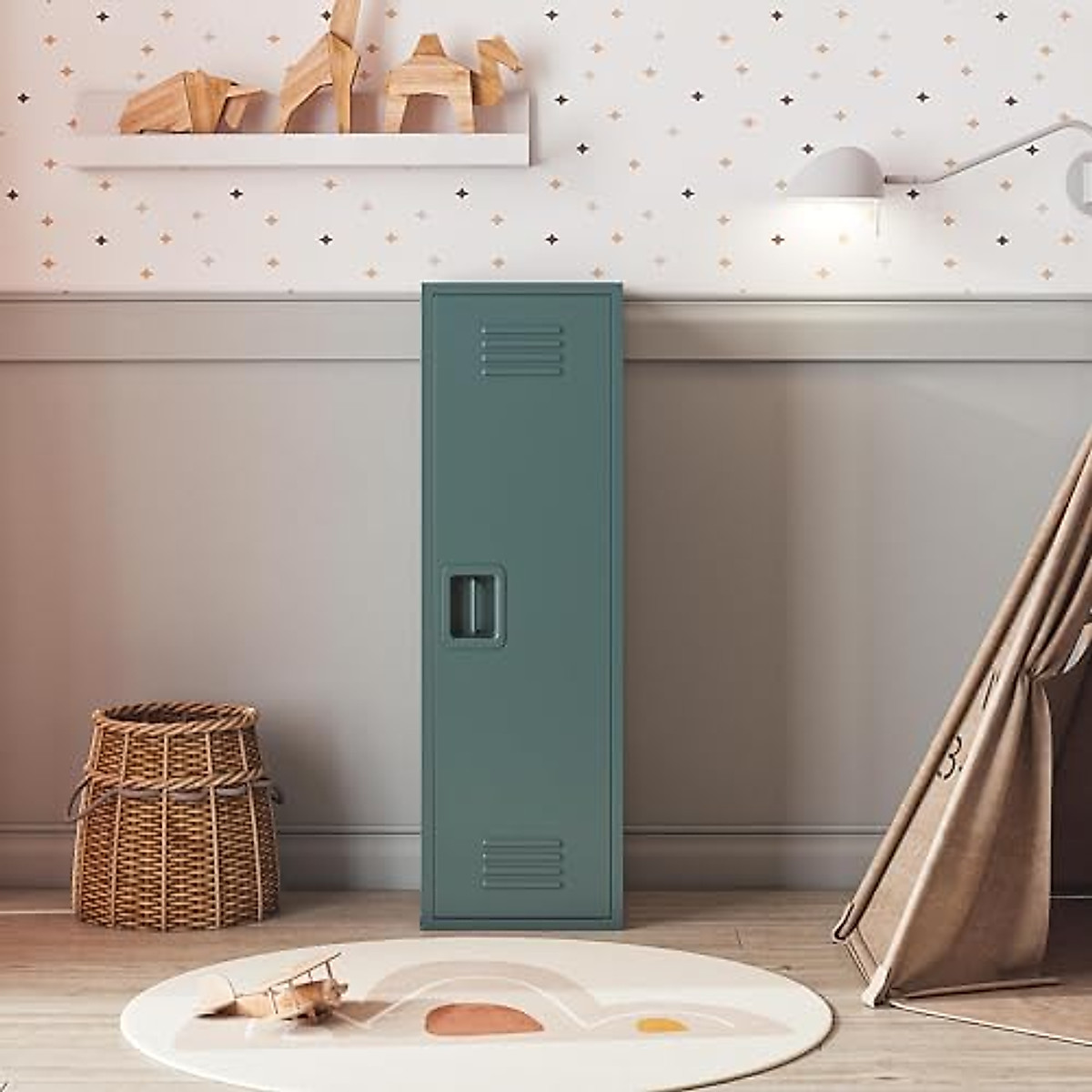 Little Seeds Casey Kids Tall Metal Storage Locker, Hunter Green