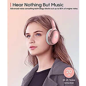 INFURTURE Rose Gold Active Noise Cancelling Headphones with Microphone Wireless Over Ear Bluetooth Headphones, Deep Bass, Memory Foam Ear Cups, Quick Charge 40H Playtime, for TV, Travel, Home Office