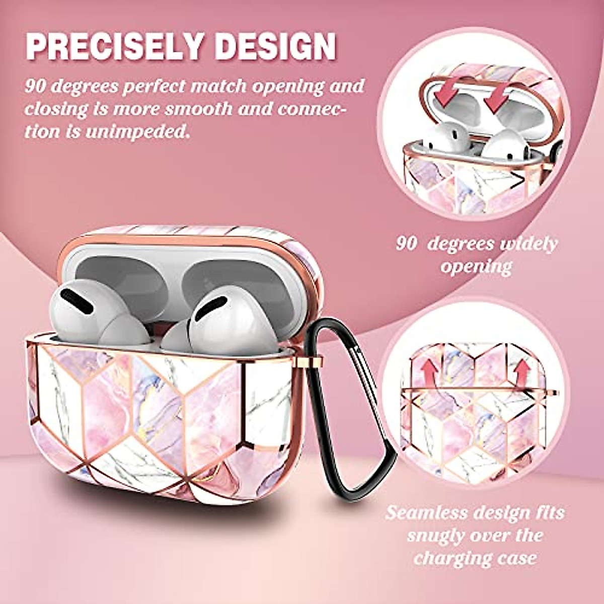 Hasaky Case for AirPods Pro Case Cover, Girls/Woman/Men/Boys Portable (with Keychain) Cute Rose Gold Marble Series Hard Shockproof Anti-Scratch Protective Case for Apple AirPods Pro -Pink Marble.