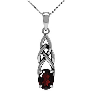 Silvershake 1.4ct. Natural Garnet 925 Sterling Silver Celtic Knot Solitaire Pendant with 18 Inch Chain Necklace