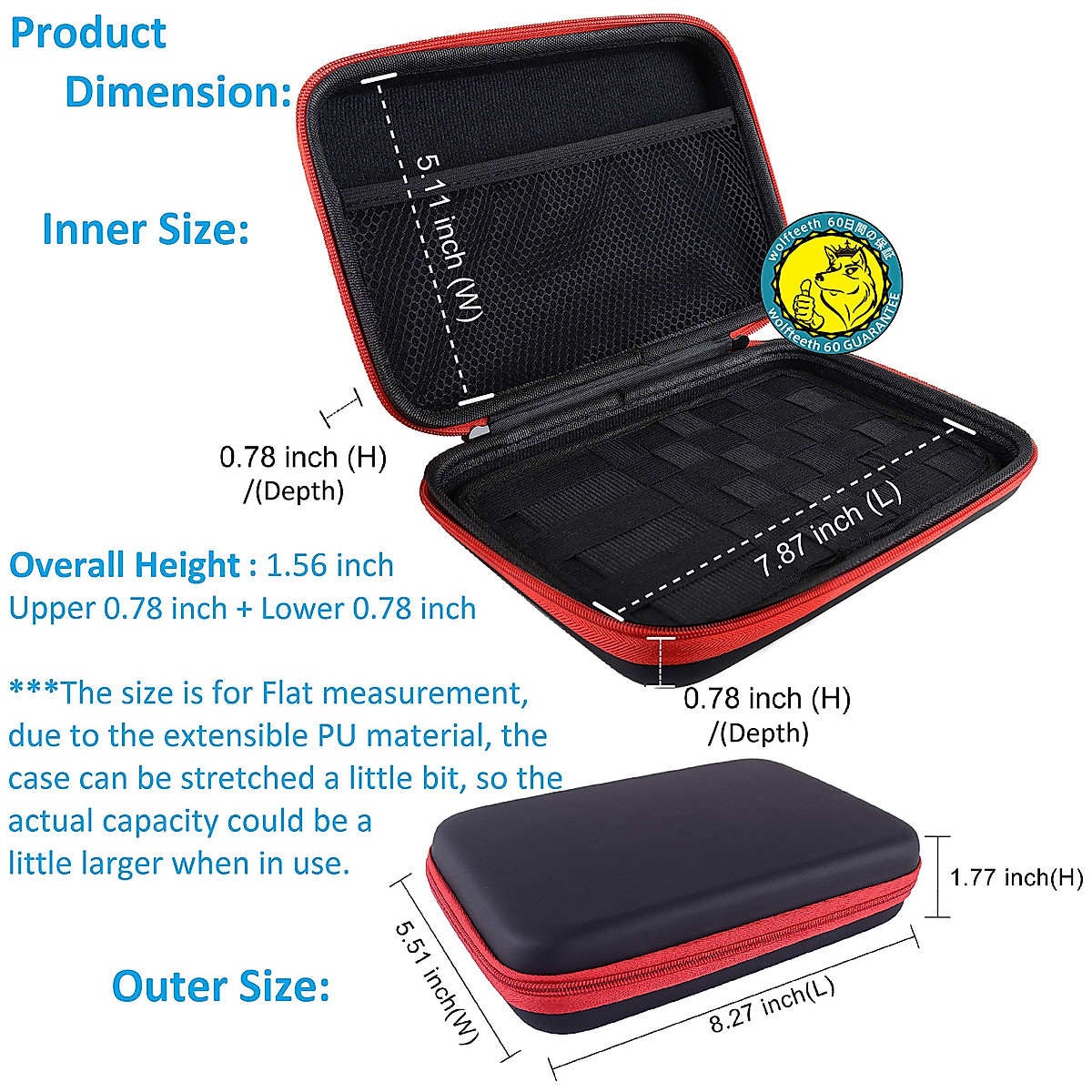 Wolfteeth 8 inch Vapor Case Black Hard Shell Vapor Pouches Supplies Organized Accessories Vape Bag Fits Coils Tank Holder Vaporizer Holster Valentines Day Gifts (Empty Case Only) Red Zipper 1226