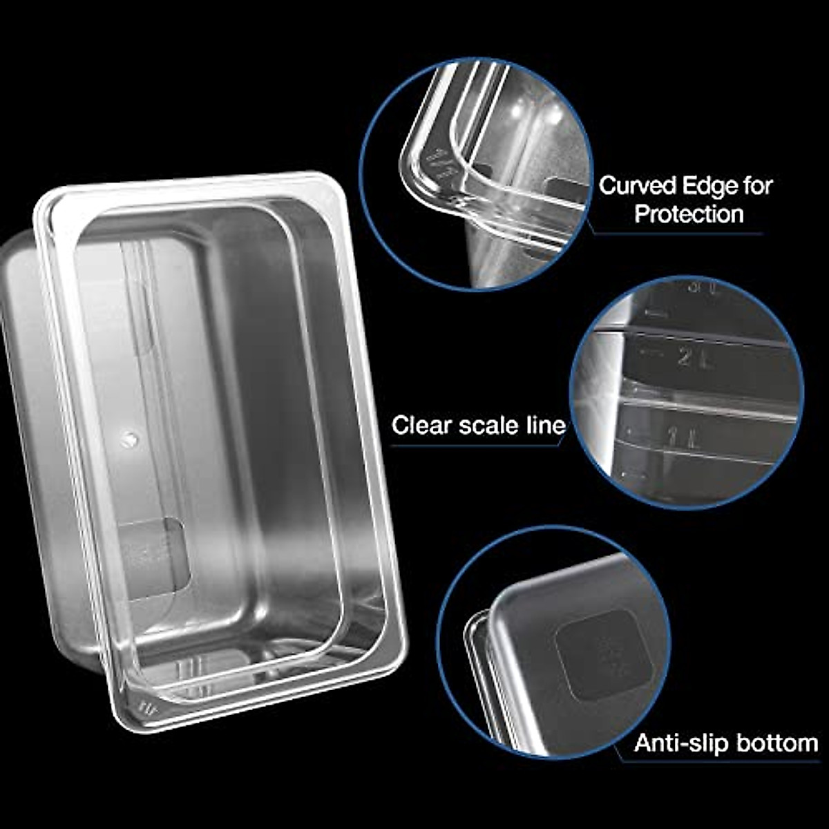 Restlrious Food Pan Full Size Plastic 8" Deep Chafer Food Pan Polycarbonate, Clear 3 Pieces Stackable Food Pan with Capacity Indicator for Food Storage in Kitchen, Restaurant, Foodservice Area