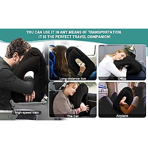 PVC Inflatable Travel Pillow Portable Headrest Chin Support Cushions for Airplane Plane Car Office Rest Neck Nap Pillows,Black