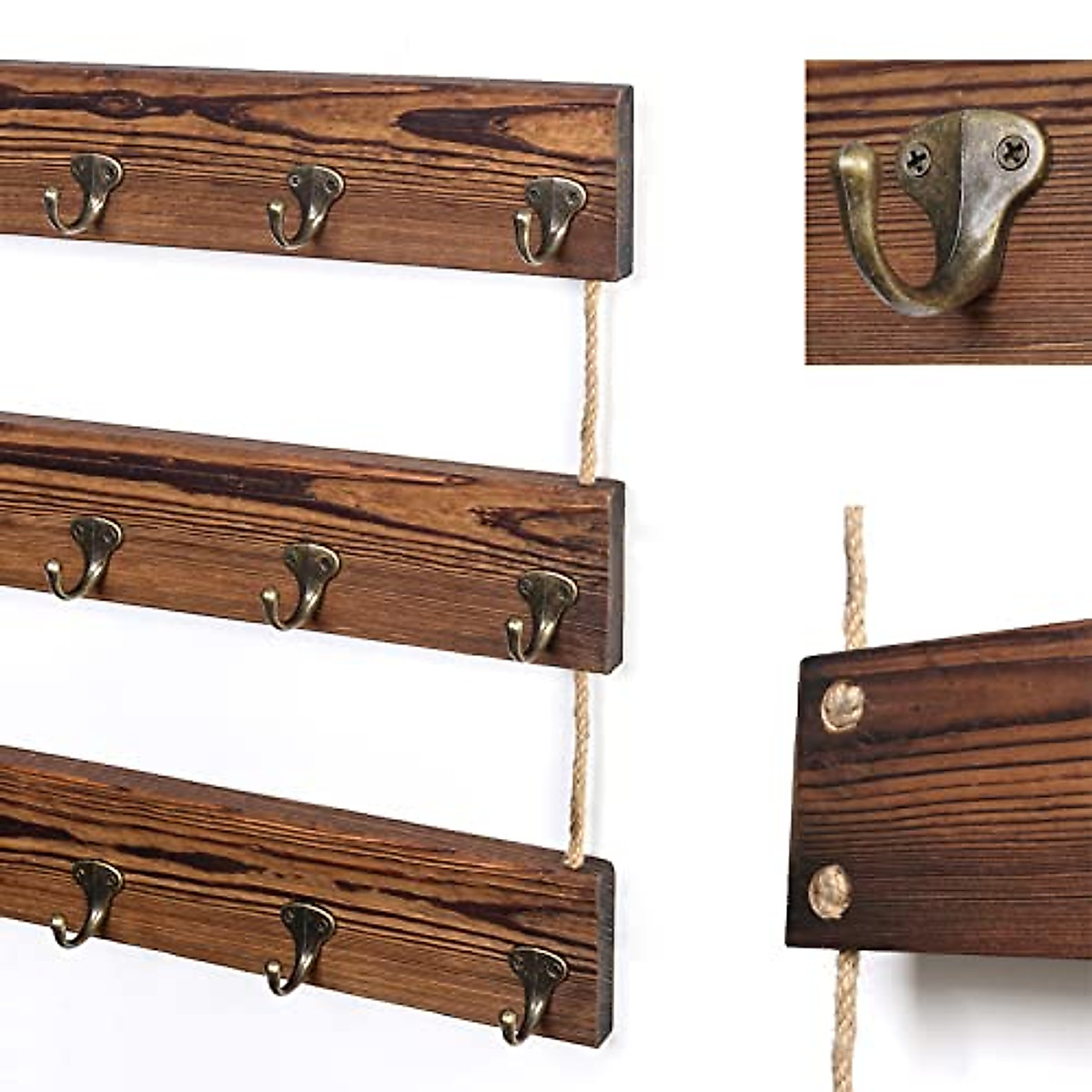 Coffee Mug Rack, Wood Cup Holder Wall Mounted with 12 Hooks, Rustic Farmhouse Mug Holder, Holder Rack for Coffee Station, Kitchen Storage and Home (Retro Brown)