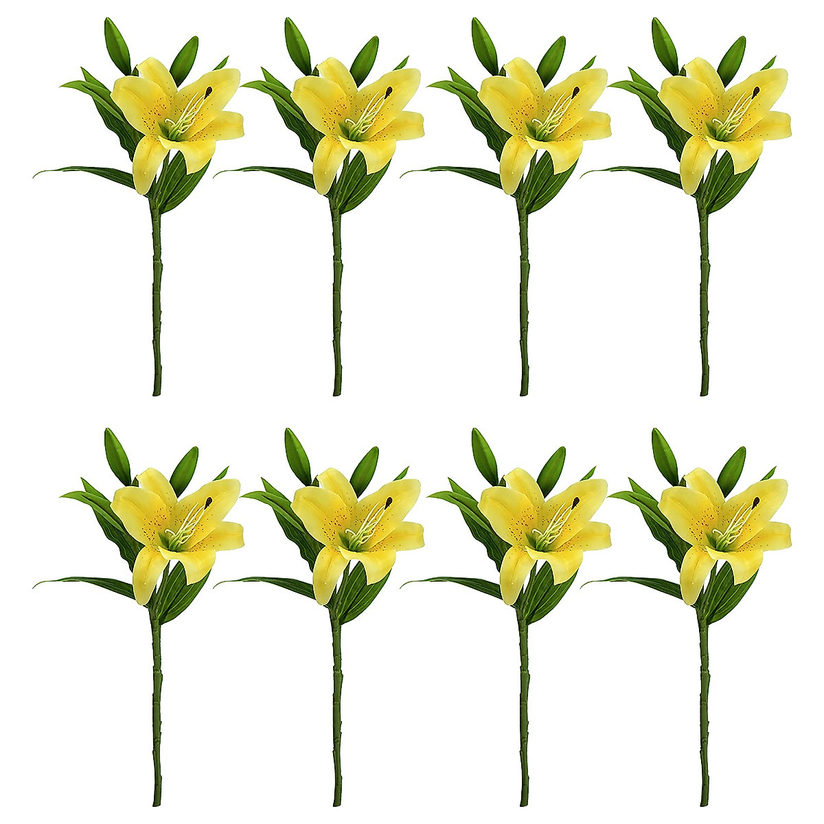 MINYULUA 8Pcs Artificial Tiger Lily Flowers Yellow Real Touch Lilies Flower Bouquet Faux Floral Table Centerpieces Arrangement for Wedding Home Party Garden Office Decor