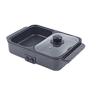 Electric Grill with Hot Pot, 2 in 1 Indoor Non-Stick Electric Hot Pot and Frying Pan,Independent Dual Temperature Control for Korean BBQ, Steaks, Shabu Shabu and Noodles/2319 (Color : Black)