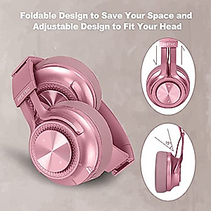 REETEC Wireless Bluetooth Headphones Over-Ear - [40 Hrs Playing Time, Soft Protein Earpads] Foldable HiFi Stereo Wireless Headphones with Microphone, Deep Bass Headset for Phone, PC, iPad - Rose Gold