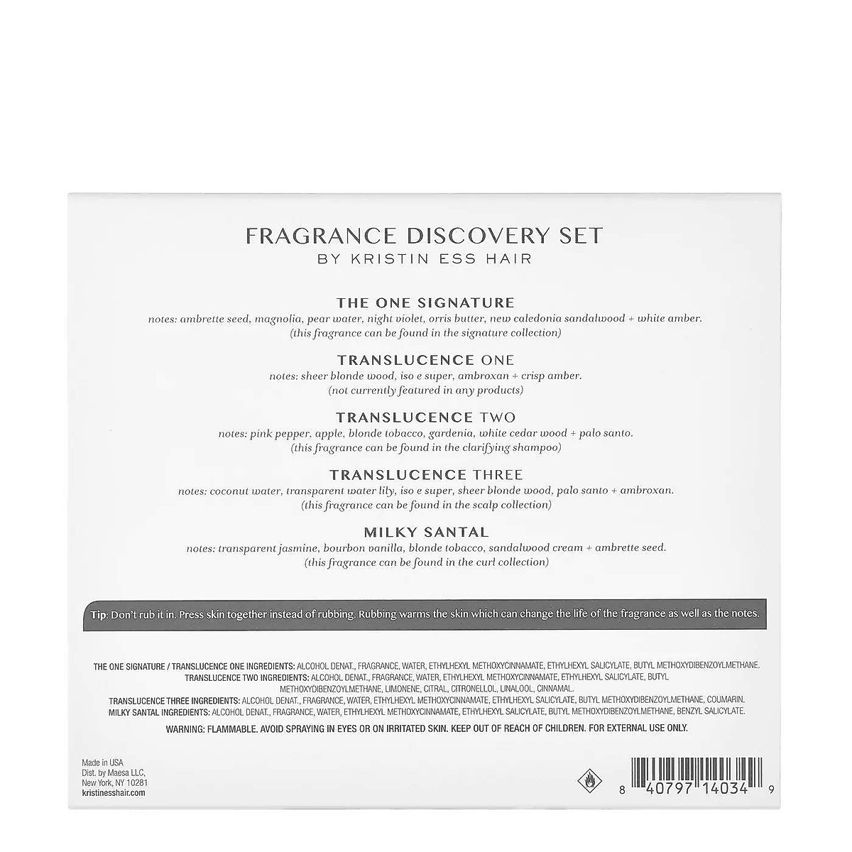 Kristin Ess Women's Fragrance Holiday Discovery Gift Set - 5ct/0.33 fl oz