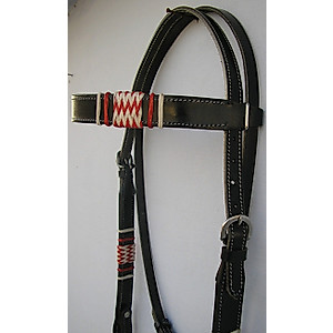 GSk Reitsports New Western Primium Genuin Leather Headstall Red/White Raw Hide Knotted Brow Band Headstall Black