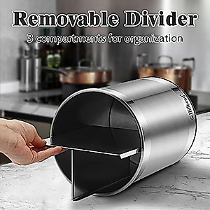 Hillbond Stainless Steel Utensil Holder with Removable Divider for Easy Clean, 360° Rotating Kitchen Utensil Crocks with Weighted Base for No Tipping Over, Utensil Caddy Organizer (EXTRA LARGE)