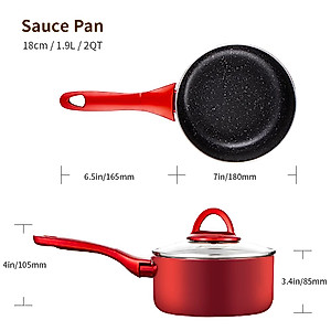 N++A Saucepan with Lid 2 quart, Nonstick Sauce Pans for All Stoves, 100% Non-toxic Small Pot, Red Saucier, Dishwasher Safe, Induction