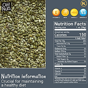 Oh! Nuts Roasted Salted Pumpkin Seeds | All-Natural Protein Power | Fresh, Healthy Keto Snacks | Unshelled Pepitas in 1.25 LB Resealable Bulk Bag | Vegan & Gluten-Free Snacking