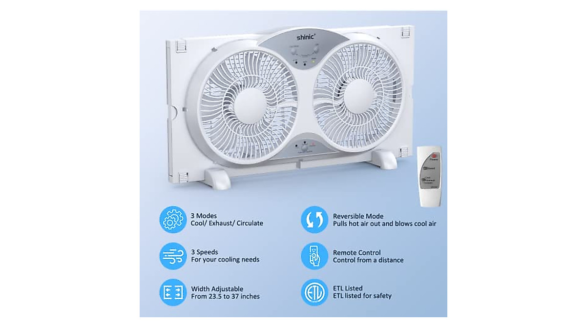 Shinic 9" Reversible Twin Window Fan with Remote Control