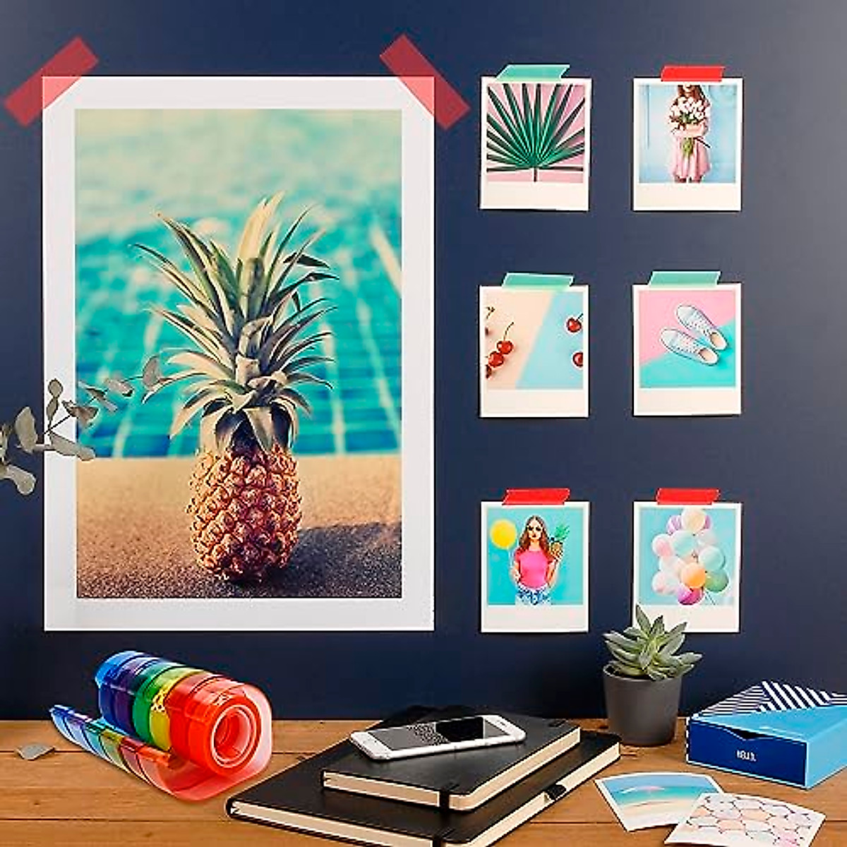 Eagle Rainbow Tape Dispenser, Desktop Office Tape, Colored Adhesive Tapes Included, for Arts, Home, and Office use, Pack of 6 Dispensers