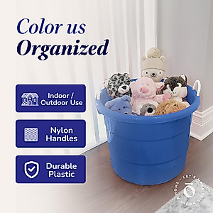 HOMZ 17-Gallon Plastic Multipurpose Utility Storage Bucket Tub with Strong Rope Handles for Indoor and Outdoor Use, Blue (4 Pack)