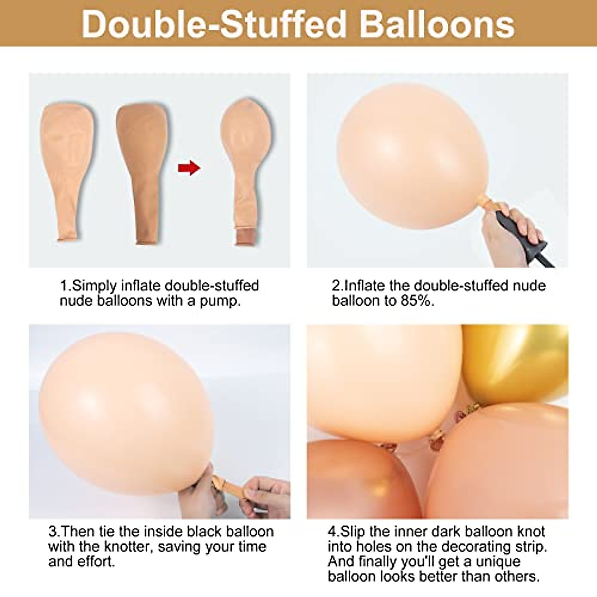 Amandir 153Pcs Boho Blush Balloon Garland Arch Kit, Double-Stuffed Nude Cream Peach Dusty Rose Pink Gold Confetti Metallic Balloons for Bridal Baby Shower Birthday Party Wedding Decorations Supplies