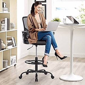 Drafting Chair - Tall Office Chair for Standing Desk, High Work Stool, Counter Height Office Chairs with Adjustable Foot Ring