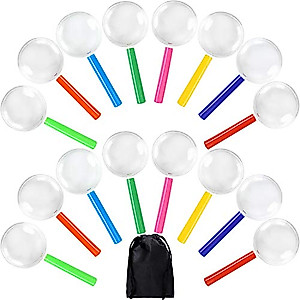ELCOHO 16 Pack Magnifying Glasses Plastic Colorful Magnifying Glasses for Party Favors Educational Toys with Storage Bag, 8 Colors