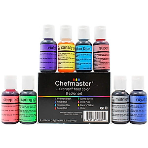 Chefmaster - Airbrush Kit - Airbrush Food Coloring - 8 Pack - True To Shade Vibrant Colors - Works With Any Airbrush Tool, Achieves Amazing Effects and Designs - Fade-Resistant Color - Made in the USA