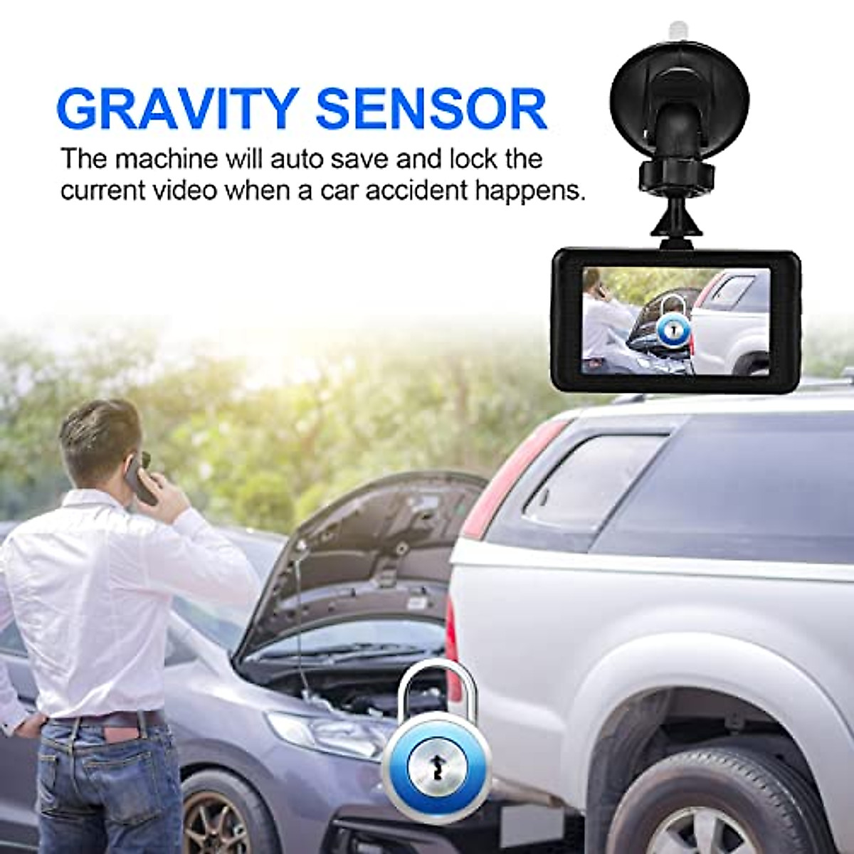 Lychee Dual Dashcam Driving Record Front and Rear 1080P with 3 Inch LCD 120° Loop Recording Night Vision G-Sensor