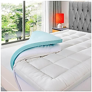 NEXHOME PRO Dual Layer 3 Inch Memory Foam Mattress Topper Queen, 2 Inch Cooling Gel Memory Foam Plus 1 Inch Bamboo Pillow Top Cover Mattress Pad, Soft Support for Back Pain Relief