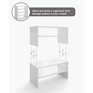 LOWOSA 2-Tier Stackable Shoe Rack, Wooden 2-Shelf Shoe Organizer Freestanding Shoe Storage Stand for 6-9 Pairs, Perfect for Closet, Entryway, Office Use - White