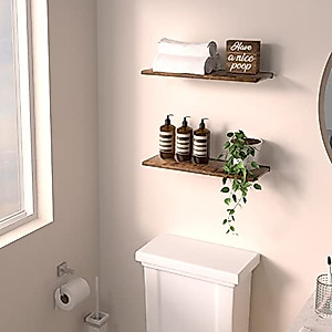 DELFOY Rustic Wood 16 Inch Floating Shelves- Set of 2 Farmhouse Home Decor Wall Mounted Hanging Ledge Shelf for Living Room, Bedroom, Kitchen Bathroom