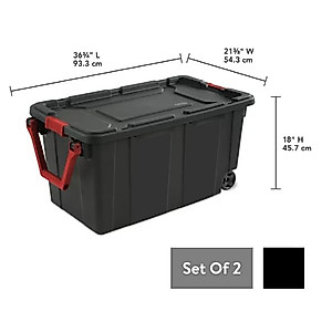 Set of 2 Black 40 Gallon Industrial Tote Plastic Bins with Wheels - Convenient Storage Solution