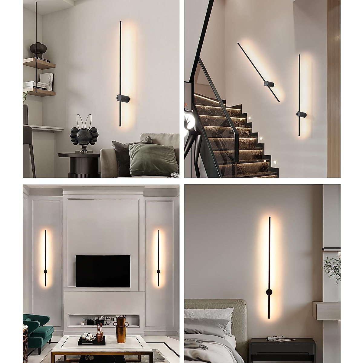 Battery Operated Wall Sconces with Remote Control, USB Rechargeable Wall Sconce Set of Two, Dimmable LED Wall Lights Indoor, 360° Rotate Cordless Wall Lamp for Living Room Bedroom Hallway, Black, 40In