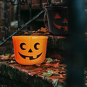 KEPATO Halloween Pumpkin Candy Bucket, 3 Pack Large Plastic Trick or Treat Basket for Kids, Portable Halloween Candy Pumpkin Pails for Halloween Party Decor Favors