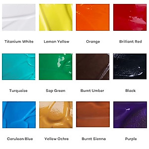 Mont Marte Signature Acrylic Color Paint Set, 12 x 16.9oz (500ml), Semi-Matte Finish, 12 Colors, Suitable for Canvas, Wood, Fabric, Leather, Cardboard, Paper, MDF and Crafts