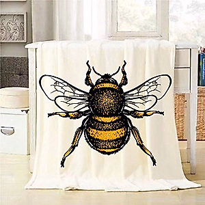 Mugod Throw Blanket Hand Drawn Bumblebee Sketch Isolated on White Background Decorative Soft Warm Cozy Flannel Plush Throws Blankets for Baby Toddler Dog Cat 30 X 40 Inch