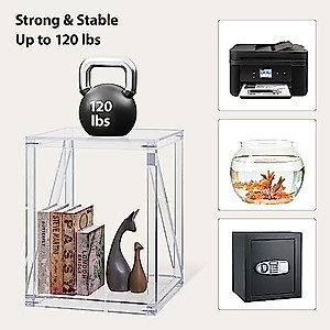 Acrylic Side Table, 16" W Square, 2-Tier Clear Nightstand/Bedside Table/End Table for Living Room, Bedroom, Small Coffee Table, 120 lb Loads, Modern, 21" H