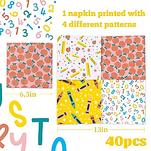 40Pcs Back to School Napkins-School Theme Ruler Apple Alphabet Paper Napkins First and Last Day of School Preschool Kindergarten Graduation Decoration