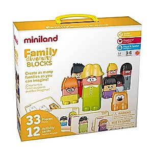 Miniland Family Diversity Blocks Game, 3-6 Years, 1-6 Players, Empathy, Cultural and Racial Inclusion, Build Self Esteem, Build Block Families (32365)