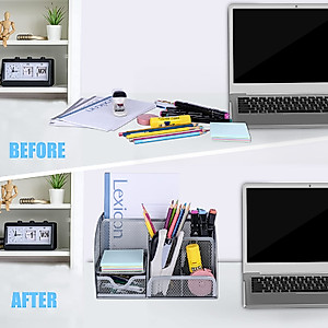 Desk Organizer Office Accessories, Multi-Functional Mesh Desk Organizer with 6 Compartments and 1 Drawer for Home, Office, School, Workshop, kitchen (Silver)