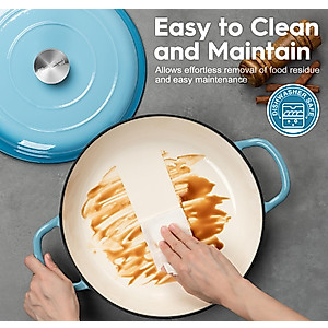 MICHELANGELO Braiser Enameled Cast Iron, 3.5 Quart Braiser Pan with Lid, Nonstick Braiser with Silicone Pads for Heat Insulation, Oven Safe Cast Iron Pan-Sky Blue