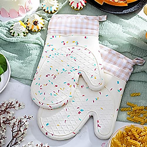 Set of 2 Silicone Oven Mitts Kitchen Oven Mitts Waterproof Shell Oven Mitts for Heat Resistant 500 Degrees Washable Kitchen Mittens with Cotton Lining for Cooking Baking BBQ Grilling Microwave