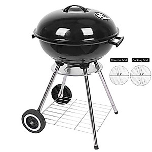 OIUT Portable 18inch Charcoal Grill for Outdoor,Charcoal Stove Enamel Barbecue Grill and Smoker Heat Control Round BBQ Kettle for Picnic Patio Backyard Garden Camping Hiking Cooking Travel,Black