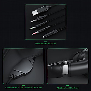 Black Shark Gaming Headset with Microphone, Noise Cancelling Wired 3.5mm Gamer Headphones, LED Light, Over Ear Soft Memory Earmuffs for for PS4 PS5 PC Xbox One Switch